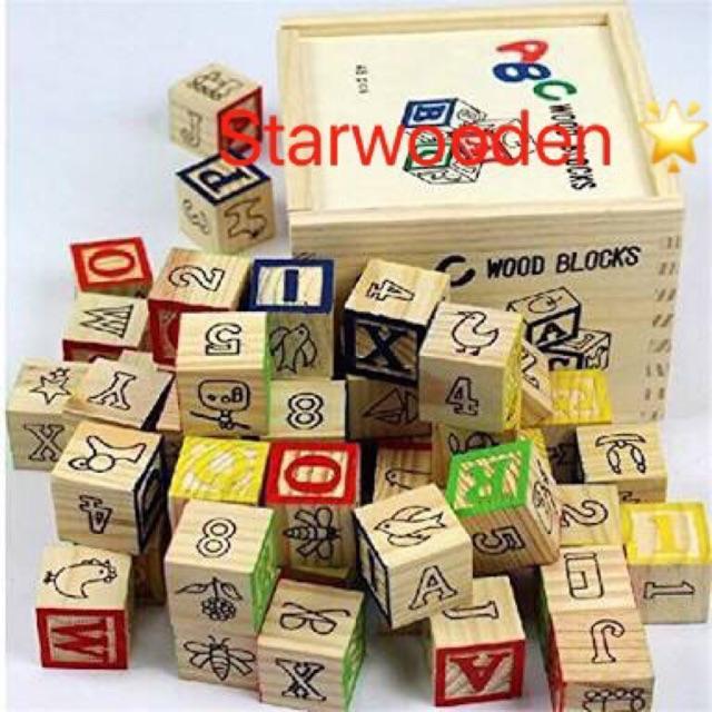 Original 48pcs ABC Wooden Block Alphabet Stacking Blocks Building ...