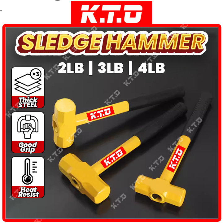 2LB / 3LB / 4LB KTO Sledge Hammer Handle Vibration Smashing Steel Head ...