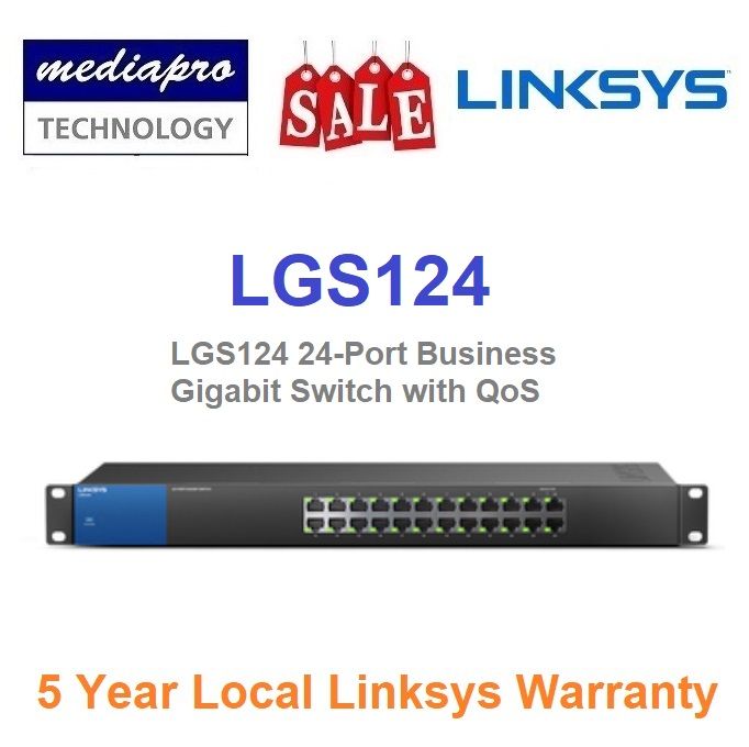 Linksys LGS124 24-port Business Gigabit Switch with QoS, Rackmount Kit ...
