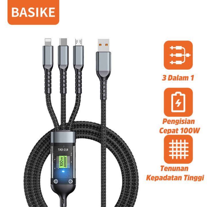BASIKE Kabel Data Type C Lightning Micro 3 in 1 Charger Adaptor Fast ...