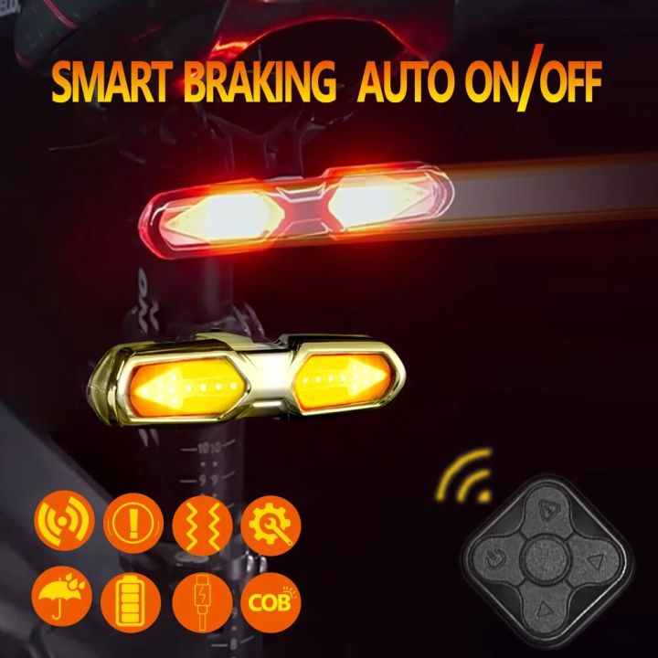 Smart Brake Sensing Bike Tail Light Auto On/Off Wireless Remote Turn ...