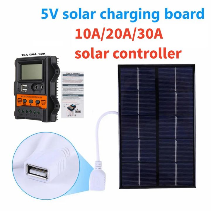 5V 10W Solar Panel Battery Charger with USB Port 10A 20A 30A solar controller regulator for ...