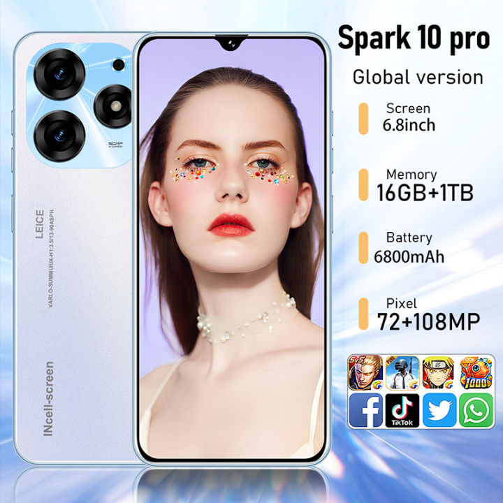 6.8 นิ้ว HD + หน้าจอ Spark 10 pro มาร์ทโฟน 12GB + 128GB หน่วยความจำใหม่ ...