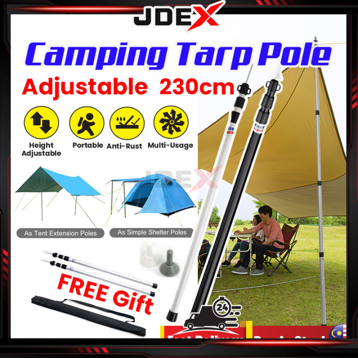 JDEX 2.3M Adjustable Tarp Poles Outdoor Aluminium Telescopic Camping ...