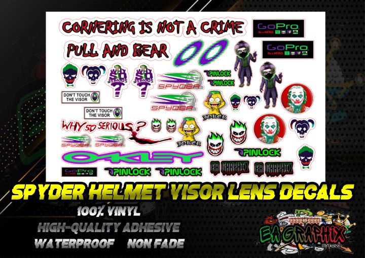 HELMET VISOR LENS STICKER SET DECALS ( SPYDER JOKER HARLEY QUINN ...