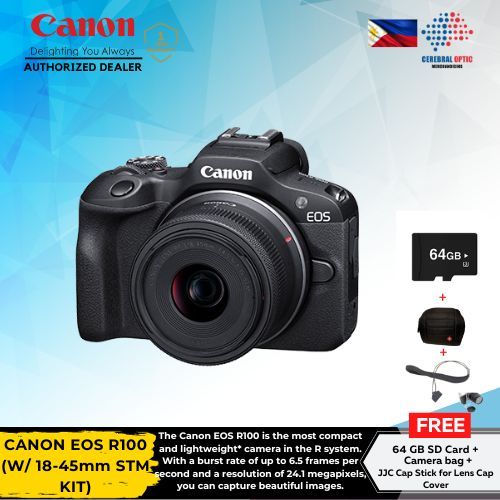 CANON EOS R100 (W/ 18-45mm STM KIT), 24.1 Megapixel / DIGIC 8 Processor ...