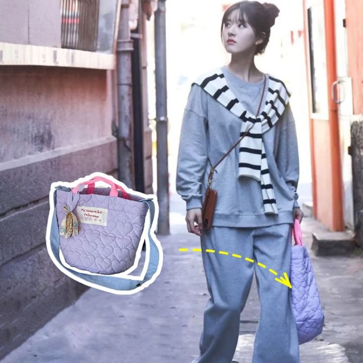 GYYT Letter Space Cotton Handbag Heart Pattern Canvas Cloud Bag Casual ...