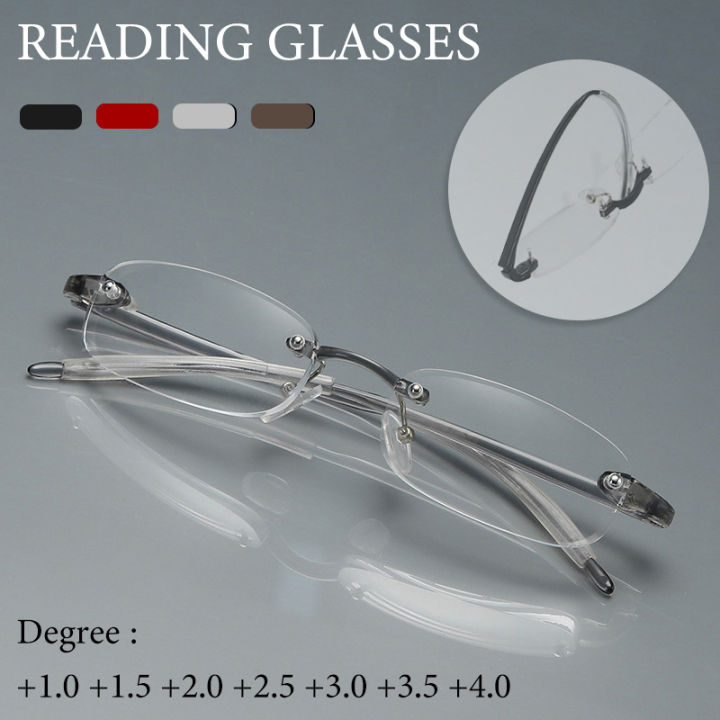 Frameless Reading Glasses Anti Blue Light Lenses Silicone Cover Anti Fatigue Farsighted Graded ...