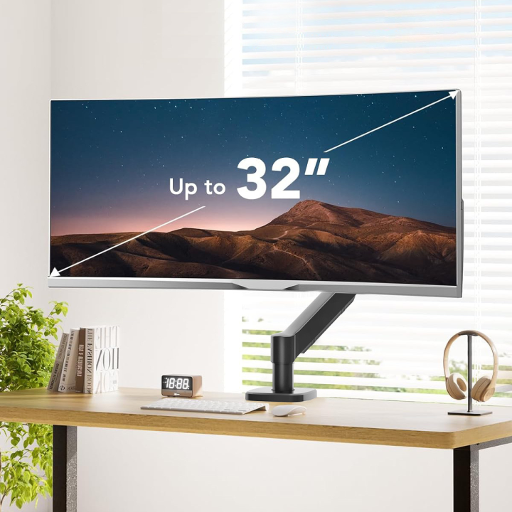 HICKEN Single Monitor Mount Gas Spring Monitor Arm Monitor Stand Fully Adjustable Fits 17-32 ...