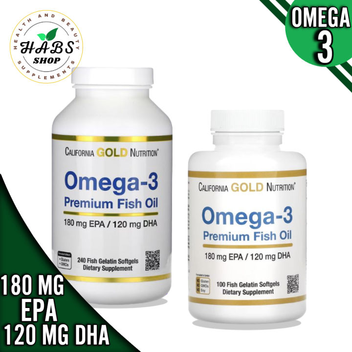 Omega 3 Premium Fish Oil , California Gold Nutrition 100 Fish Gelatin Softgels or 240 Fish ...