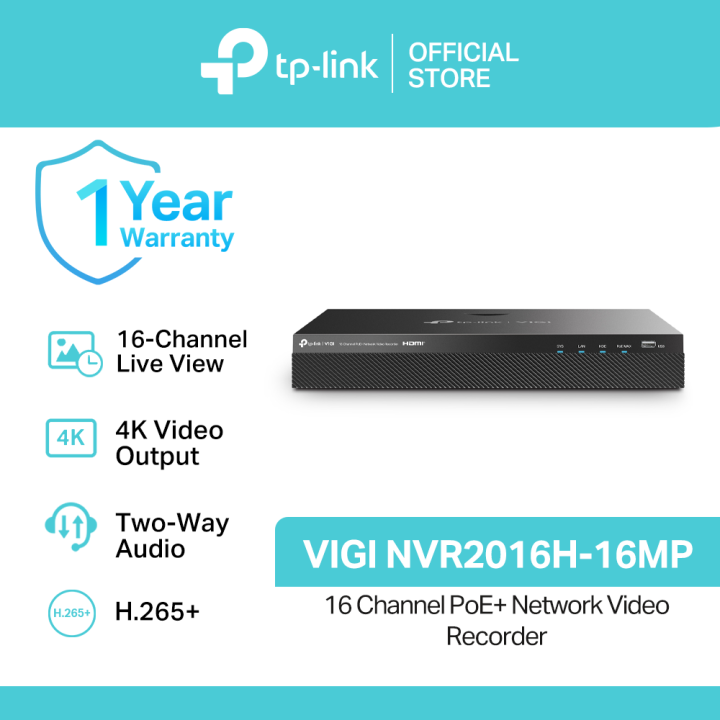TP-Link VIGI NVR2016H-16MP 16 Channel Simultaneous Playback PoE+ ...