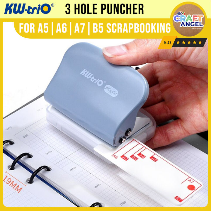 KW-TRIO 3 Hole Paper Punch Puncher Handheld Metal Round Hole 6mm for A5 ...
