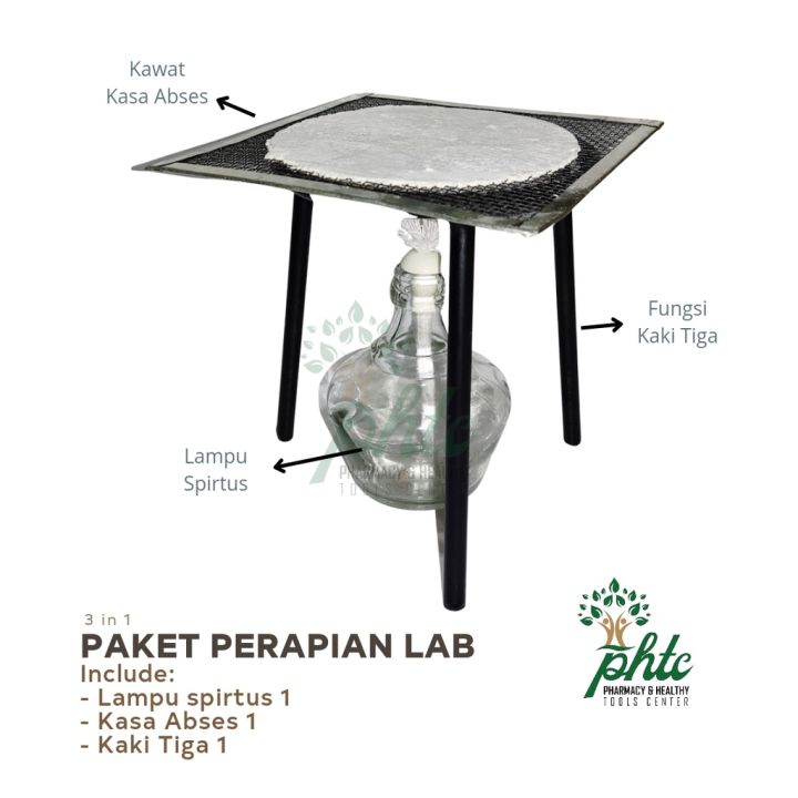 Paket Pemanas Laboratorium l Lampu Spirtus + Kawat Kasa Abses + Kaki ...