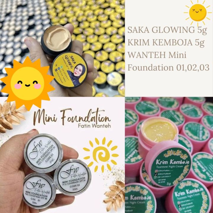 Saka Glowing Foundation SPF 50+ / Krim Kemboja / Wanteh Mini Foundation ...
