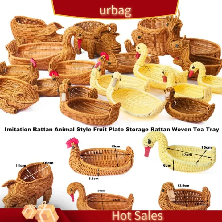 URBAG หลากหลายรูปแบบ จานผลไม้หวายเทียม ที่วางขนมปัง สไตล์สัตว์ทอแบบย้อน ...