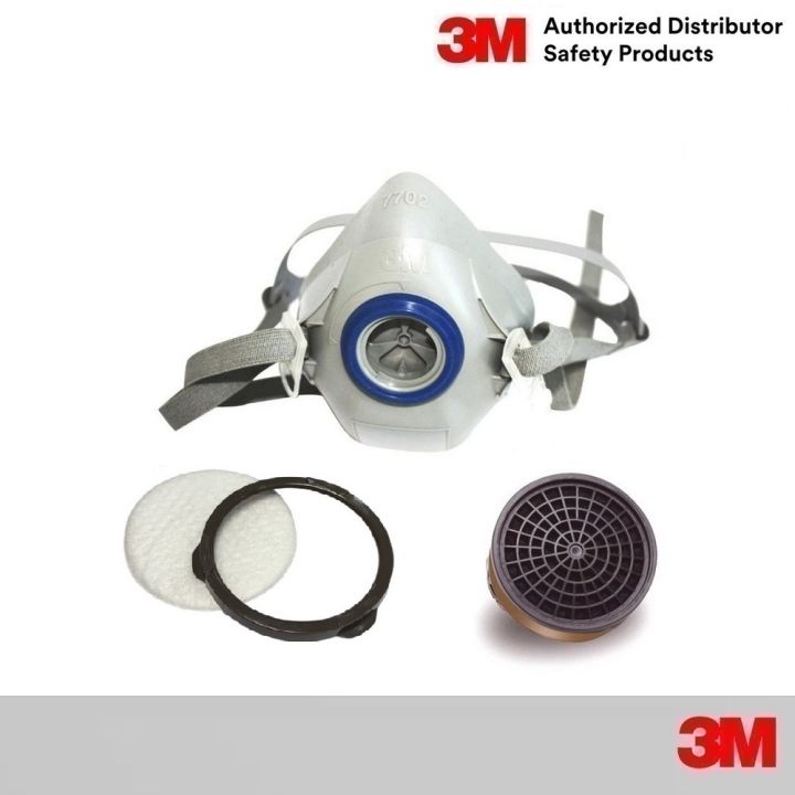 3M 7702 หน้ากากไส้กรองเดี่ยวซิลิโคน ขนาดกลางกันแก๊ส พร้อมตลับกรอง 7001K-100 ฟิลเตอร์ 7711 ฝาครอบ ...