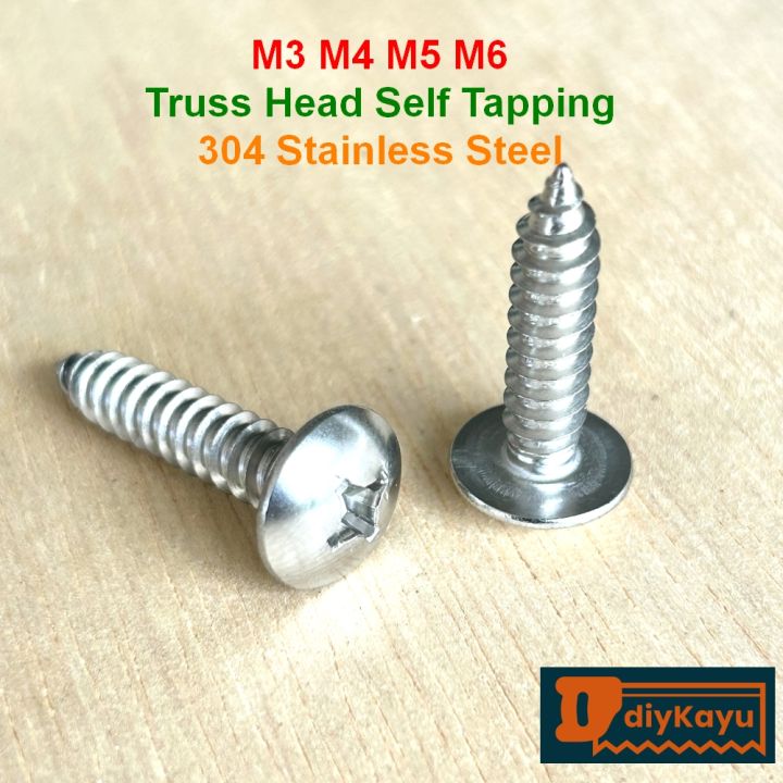 M3 M4 M5 M6 Truss Head 304 Stainless Steel Wood Self Tapping Screw Skru Kayu Phillips Cross ...