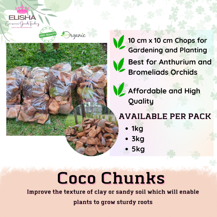 🌱 ELISHA l 1 Kg - 2kg Coco Chunks 10 cm x 10 cm Chops for Gardening and ...