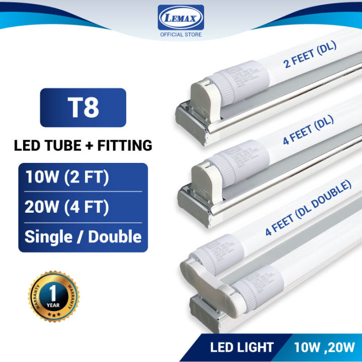 LEMAX T8 LED TUBE Fitting Complete Set (2FT/4FT) Lampu Kalimantang Bulb ...