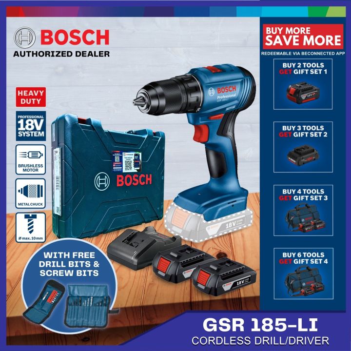 Bosch GSR 185-LI + 2 x GBA 18V 2.0Ah + GAL 18V-20 Drill Driver HD ...