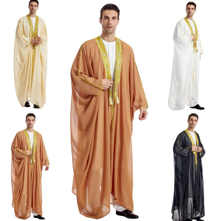 Dubai Saudi Muslim Mens Open Abaya Kimono Dresses Turkey Eid Ramadan ...