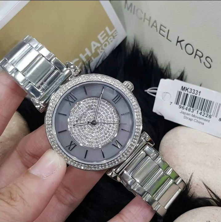 Original Michael Kors MK3331 Caitlin Three-Hand Fixed Pave Crystal ...