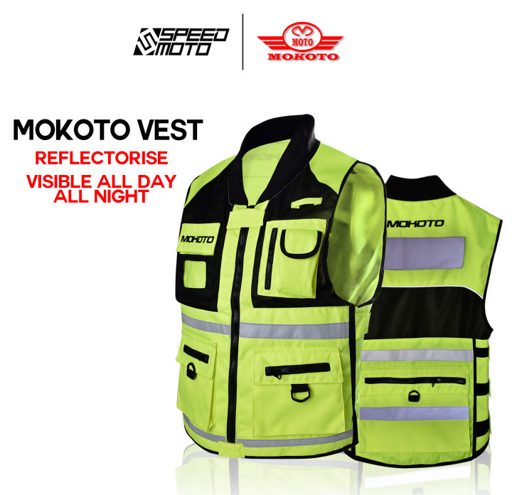 MOKOTO MOTORCYCLE WARNING REFLECTORIZED VEST / ADJUSTABLE NEON ...