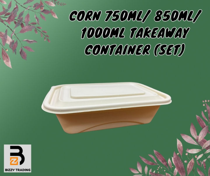Corn Starch 750/850/1000ml Coontainer Lunch Box (Set)/ Takeaway Bento ...