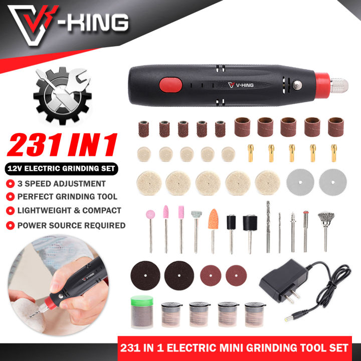 V-KING Professional Mini Electric Grinding Drill Set 12V DC Grinder Tool with 3 Speed Adjustment ...