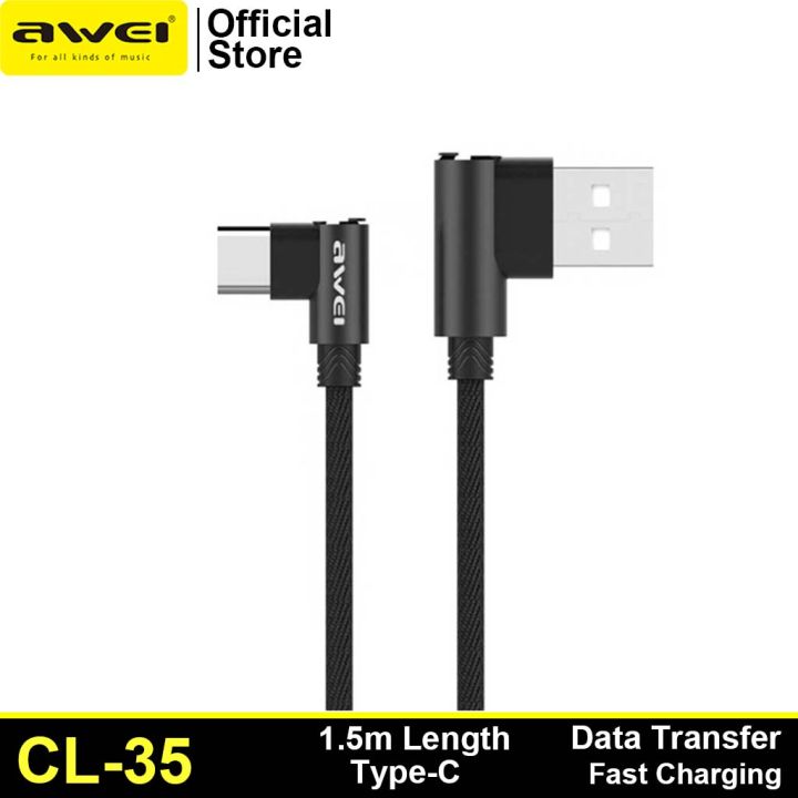 Awei CL-35 Type-C Cable Fast Charge Data Sync Transfer L-Type USB Cable ...