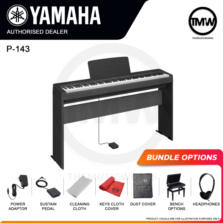 Yamaha P-143 Portable Digital Piano 88 Weighted Keys Black Electric Beginners Instrument P143 ...