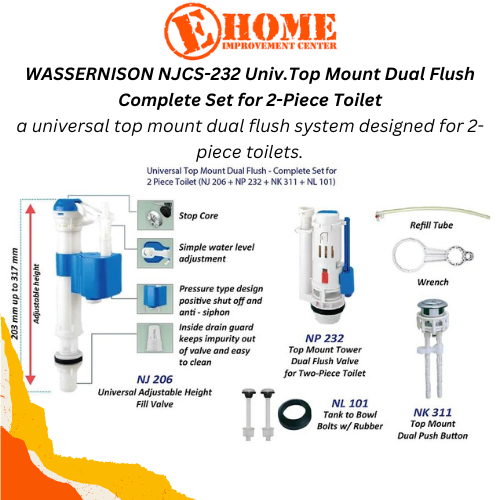 WASSERNISON NJCS-232 Universal Top Mount Dual Flush System Toilet Part ...