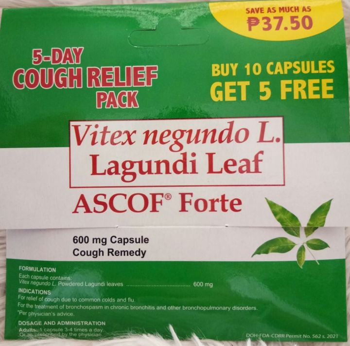 Ascof forte 600mg capsules for cough 10 capsules plus 5 FREE | Lazada PH