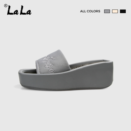 【LaLa】Slide rubber wedge slipper outdoor platform chunky thick bottom ...