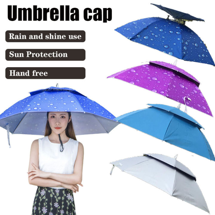 Outdoor Handfree Ultralight Umbrella Hat Waterproof Elastic Sun ...