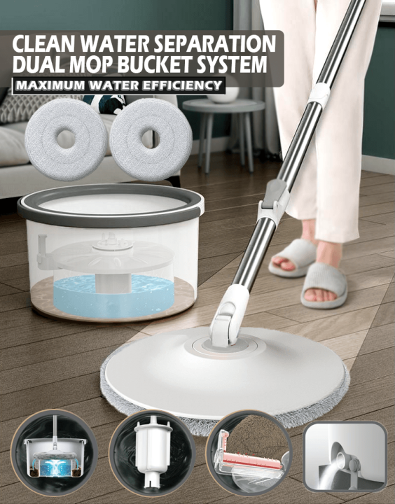 New 360 flat Wet & DRY Spinning Floor Hand Free water saving Mop with ...