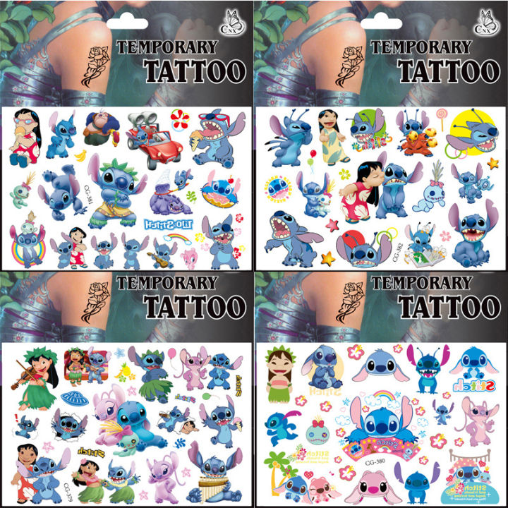 Disney Lilo & Stitch สติกเกอร์รอยสักการ์ตูนสำหรับเด็กตะเข็บน้ำถ่ายโอน ...