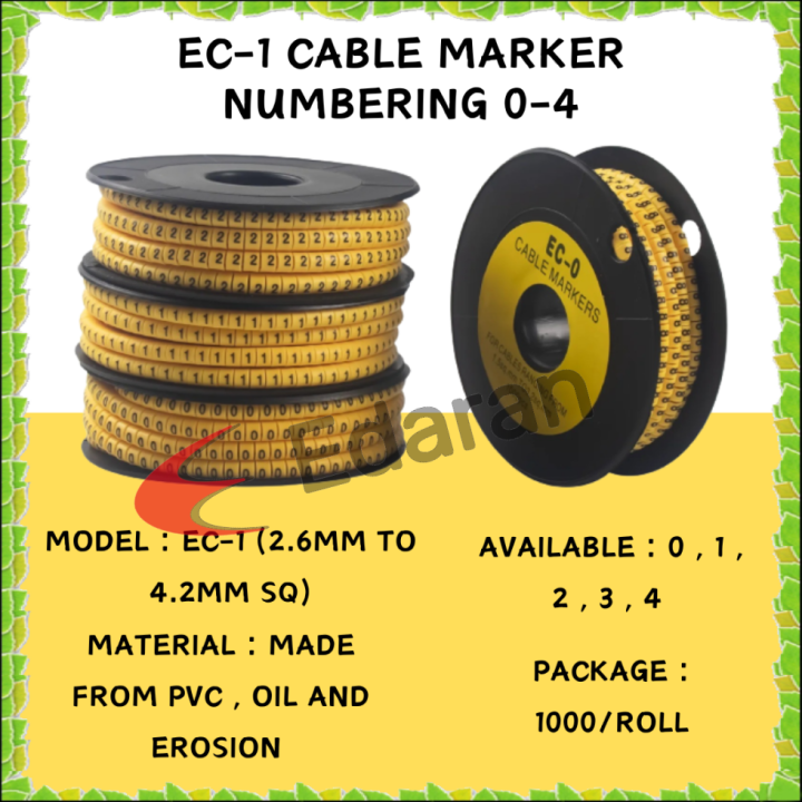 EC-1 CABLE MARKER / WIRE MARKER NUMBERING 0 TO 4 - (2.6MM TO 4.2MM SQ ...
