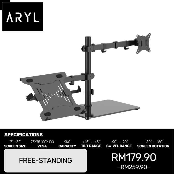 the Aryl™ Premium Monitor Steel Articulating Monitor Stand with Laptop ...