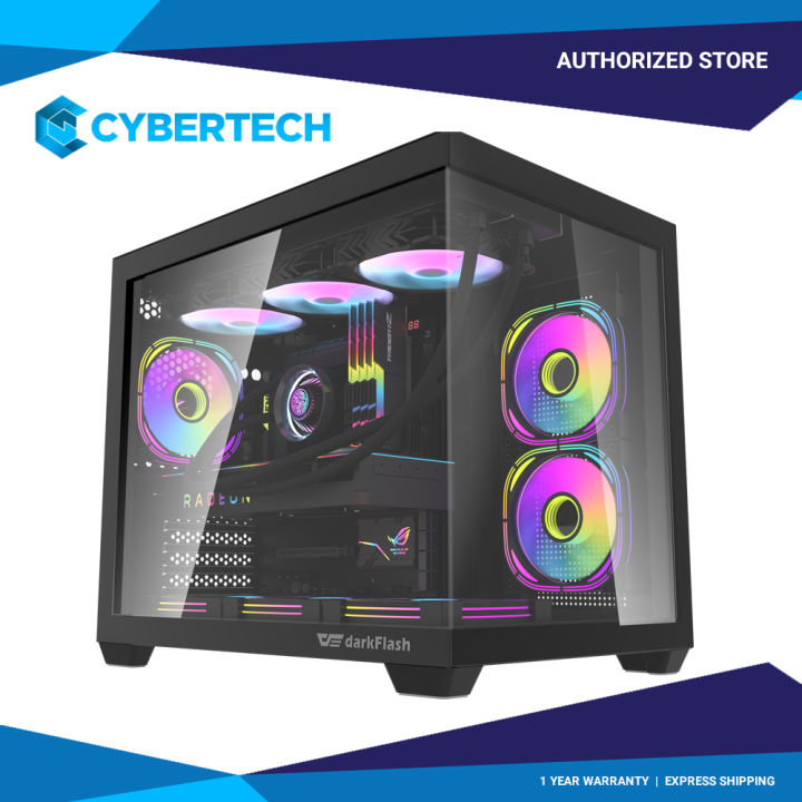 darkFlash C285MP v2 Exquisite M-ATX PC Case Tempered Glass Panoramic ...