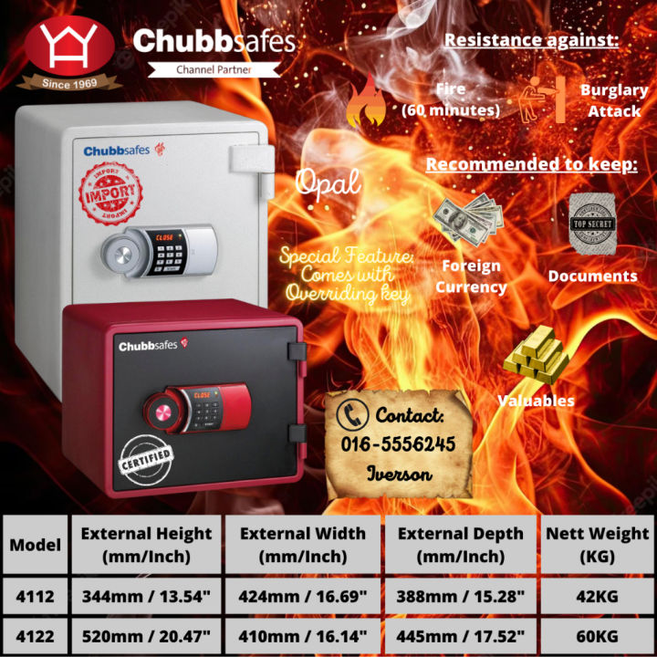 Chubb Chubbsafes Opal 4122 Electronic Lock (E50) (60KG) Safe Safety ...