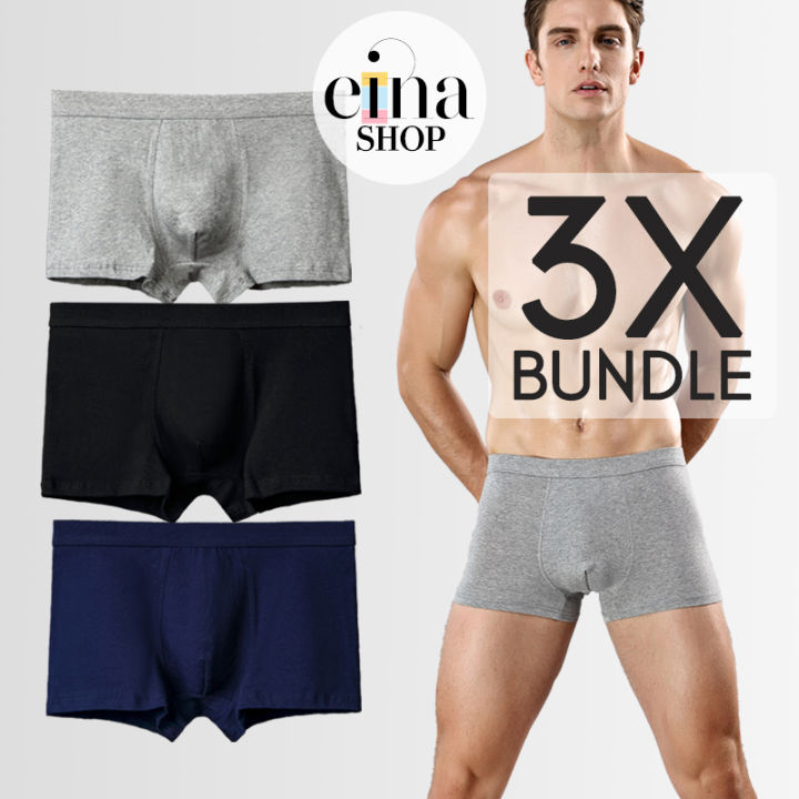 Einashop x 3 Pc Men BASIC Cotton Boxer Briefs SG Ship | Lazada Singapore