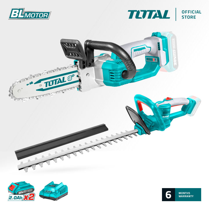 TOTAL Li-ion Chain Saw & Hedge Trimmer Combo (20V) + 2.0Ah Battery (2 ...
