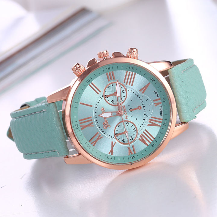 Fashion Women's Watch Leather Strap Large Dial Unisex Watches Geneva ...
