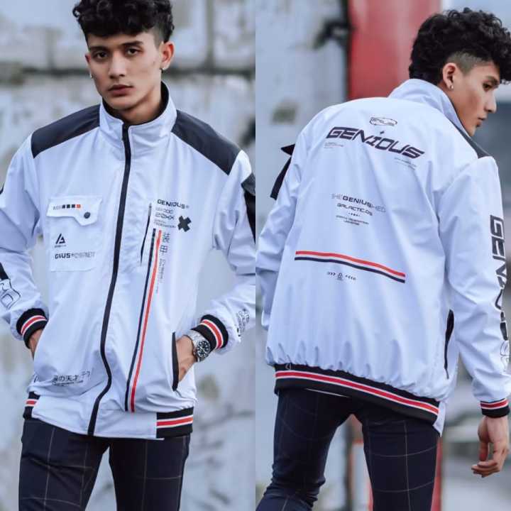 JAKET BOMBER BASEBALL CYBER WARNA PUTIH GENIOUS JAKET PARASUT RACING ...