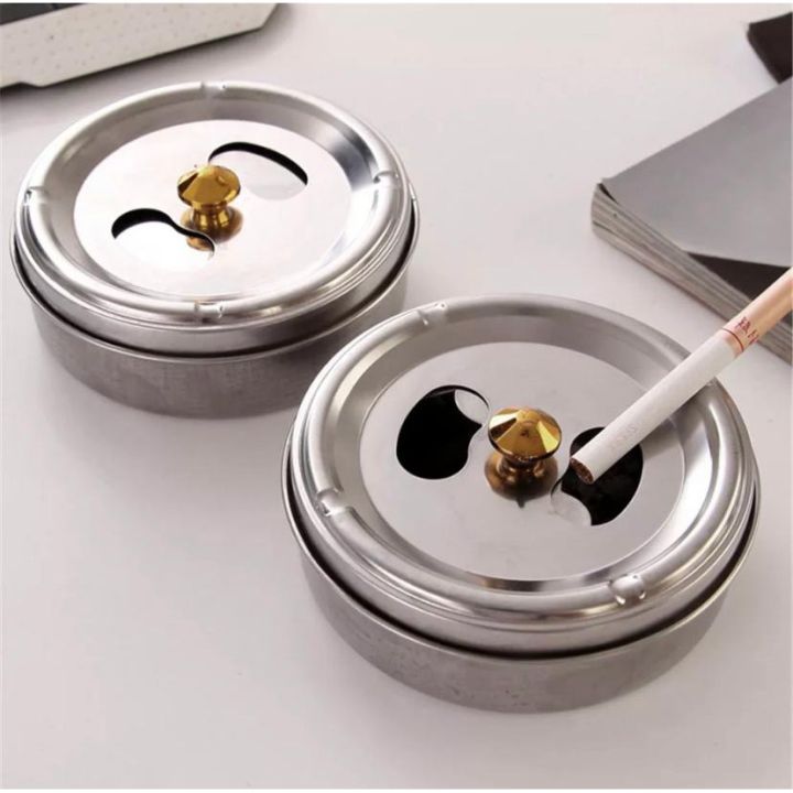 STAINLESS STEEL ASHTRAY / BEKAS HABUK ROKOK / ROUND ASHTRAY WITH LID ...