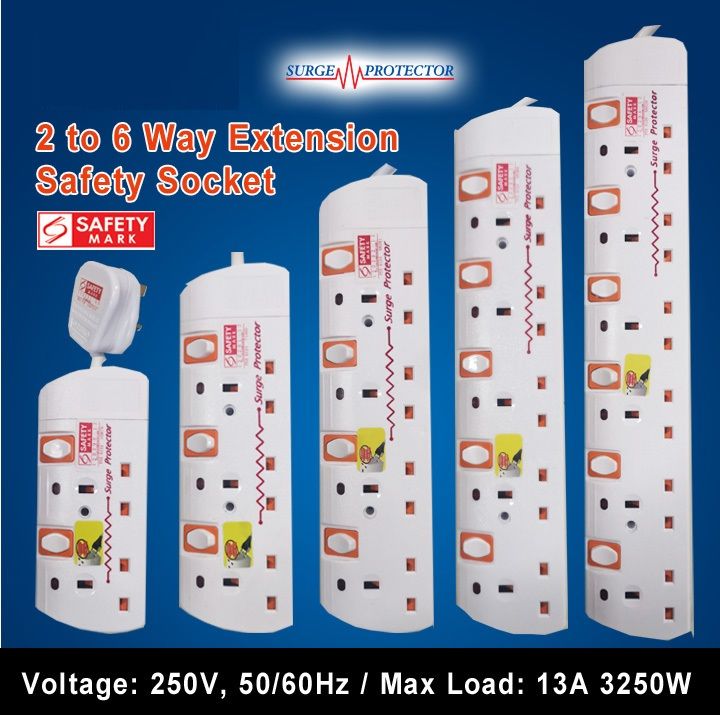 [SG seller] HOYO 2 Way to 6 Way Extension Socket with Safety Mark 6 ...