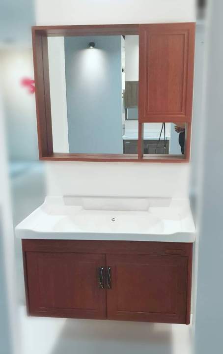 Rust-Resistant Aluminum Bathroom Vanity Cabinet with Mirror and Ceramic ...