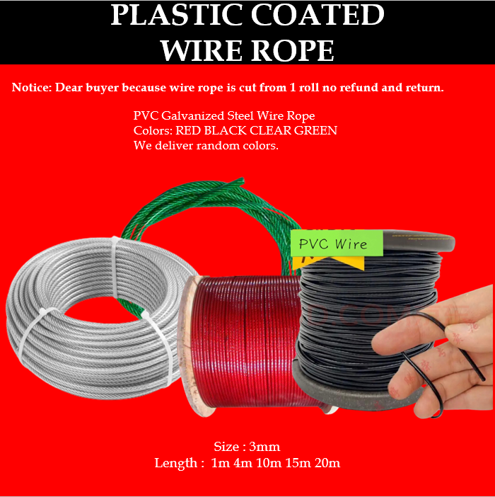 Toyu 3mm PVC 1-20 Meters Plastic Coated Galvanized Steel Wire Rope ...