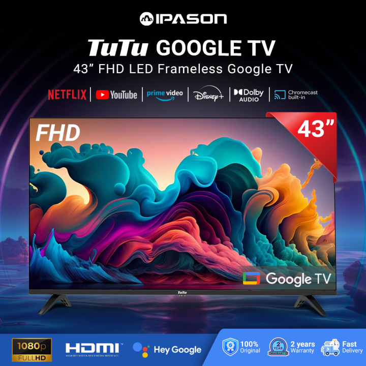 TuTu 43 inch Google TV (Powered by HKC) Full HD LED Widescreen Frameless TV - Netflix, YouTube ...